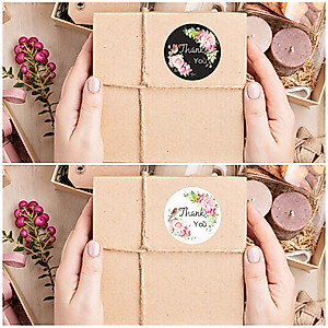 FUNWALTILES Thank You 2 Designs 500pcs Floral Wedding Gift Decoration Mail Seals Roll Labels Sticker Round 2"