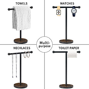 YINMIT Hand Towel Holder Stand, Matte Black T-Shape Free Standing Hand Towel Holder for Bathroom with Heavy Base, Height 15” Wood Countertop Towel Holder for Bathroom Kitchen Countertop Vanity