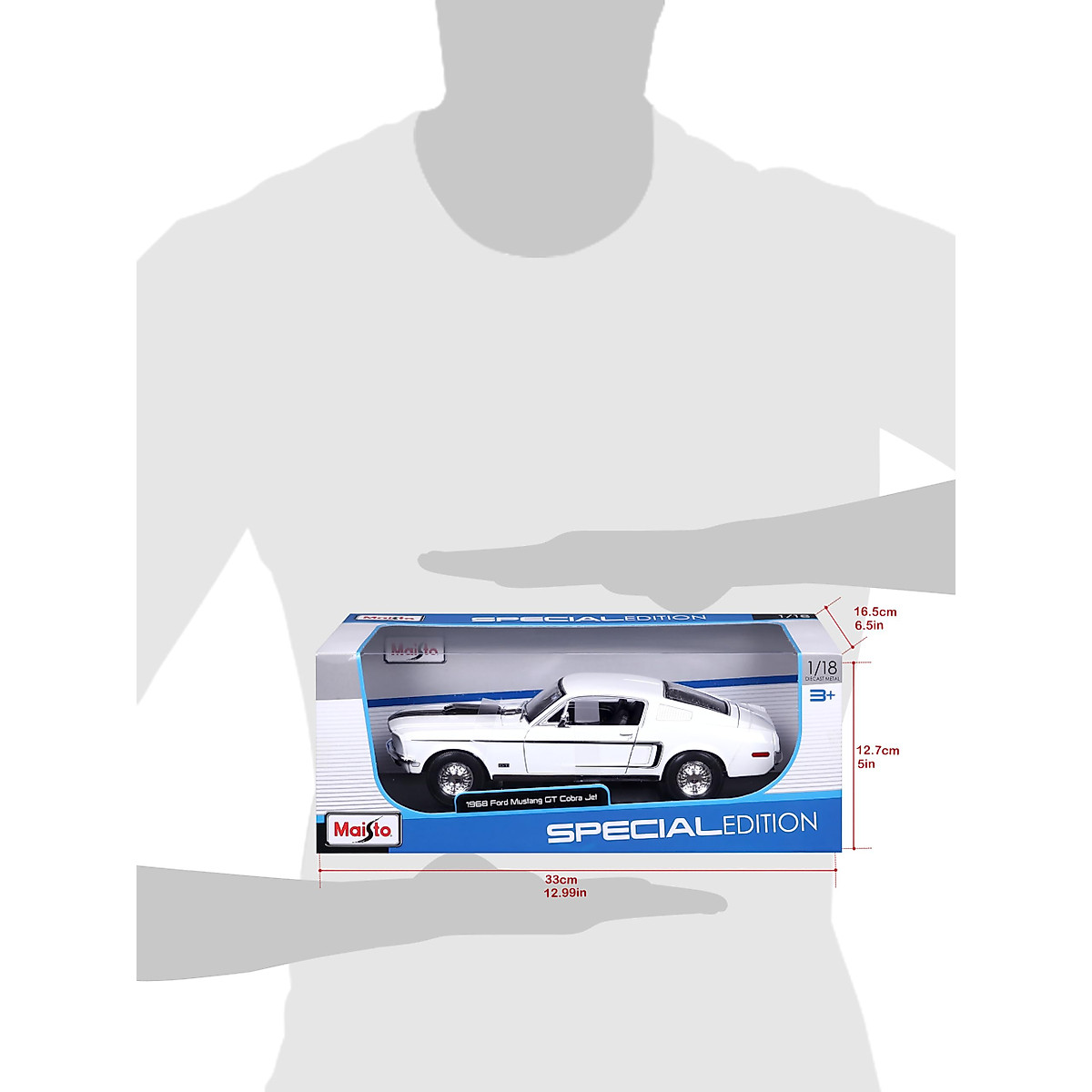 Maisto 1968 Ford Mustang GT Cobra Jet Hard Top 1/18 Scale Diecast Model Vehicle Blue