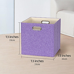BinWhiz Set of 4 Collapsible Linen Storage Cubes - 13x13x13 Inches Fabric Bins for Kallax Shelves, Cabinet, Bookcase, Closet - Versatile Home Organizer Boxes for Decor and Laundry (Purple)