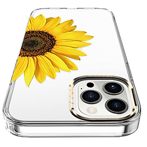 BAISRKE Compatible with iPhone 13 Pro Max Case,Clear Case with Flowers,for Girly Women,Shockproof Floral Pattern Hard Back Cover for iPhone 13 Pro Max Case 6.7 inch 2021 - Yellow Sunflower