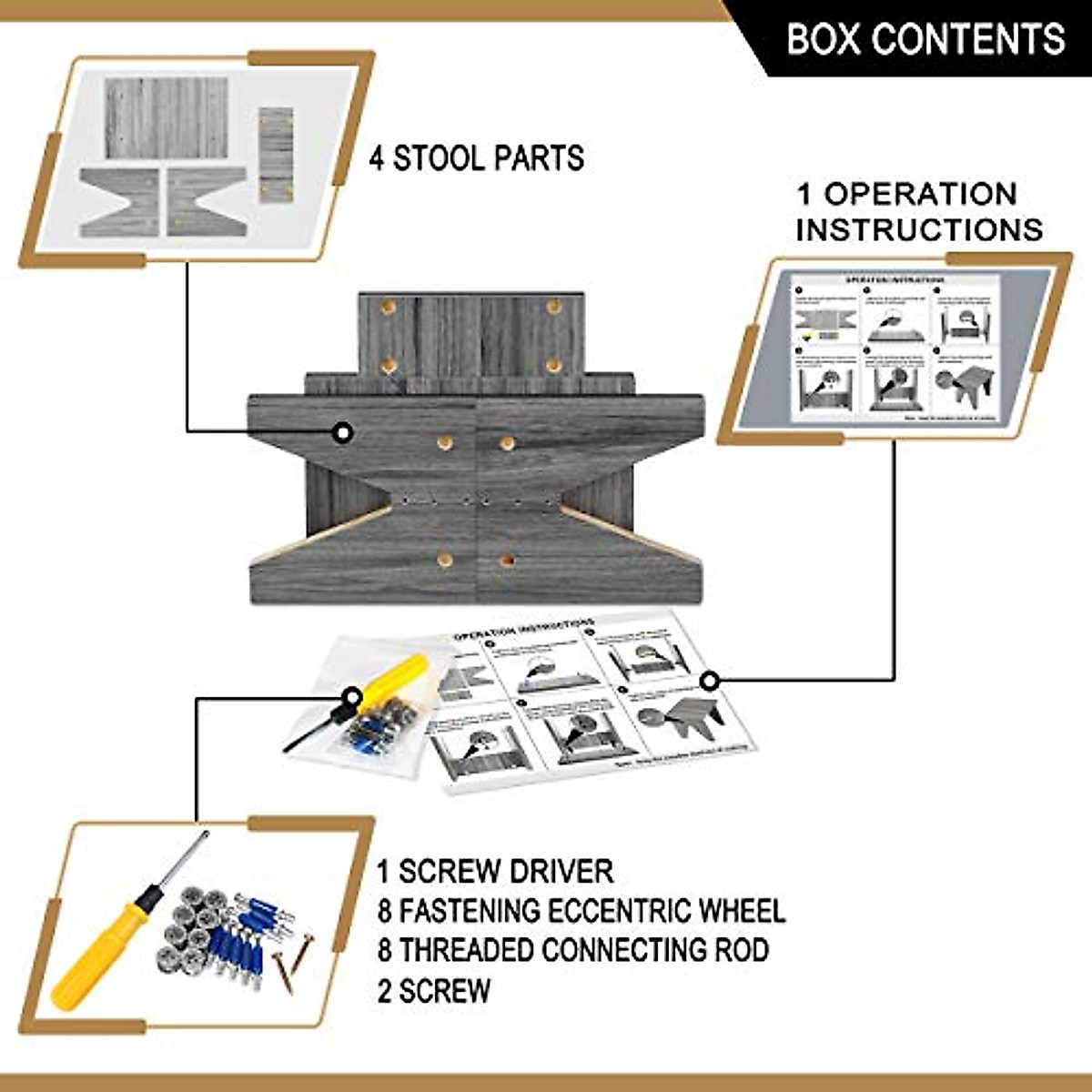 Ouya Wooden Step Stool for Adults and Kids Sturdy Footstool with Non Slip Pads for Kitchen Garden and Bedroom Capacity 400 to 500lbs Dark Grey