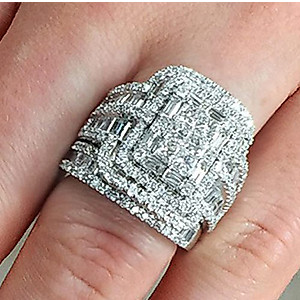 LRGKMCWTOB 2 Piece Wedding Ring for Women 1 Carat Princess Cut Cubic Zirconia Engagement Promise Bridal silver Band Fashion Cute White Gold Plated Ring Set Gift Jewelry (US 7)