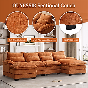 OUYESSIR U Shape Sectional Sofa Cloud Couch, 110" Upholstery Comfy Modular Sofa, 4 Seat Chenille Modern Sleeper Sofa with Double Chaise for Living Room,Orange