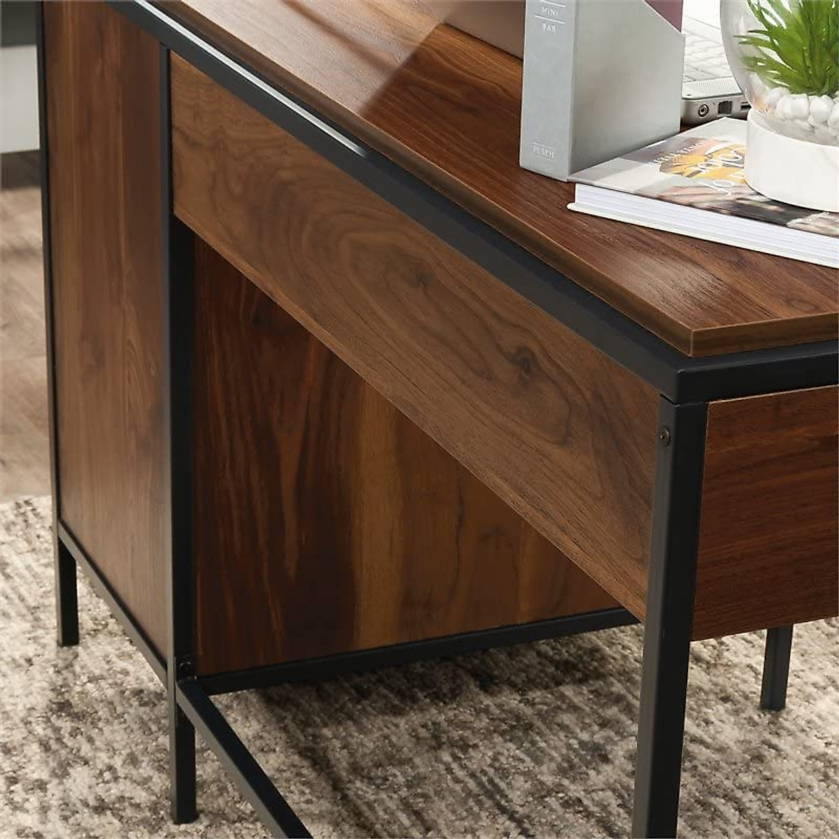 UrbanPro Engineered Wood Single Pedestal Desk in Grand Walnut