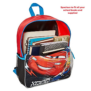 Disney Pixar Cars Backpack Set for Kids, 16 inch Lightning McQueen Backpack with Lunch Bag and Water Bottle