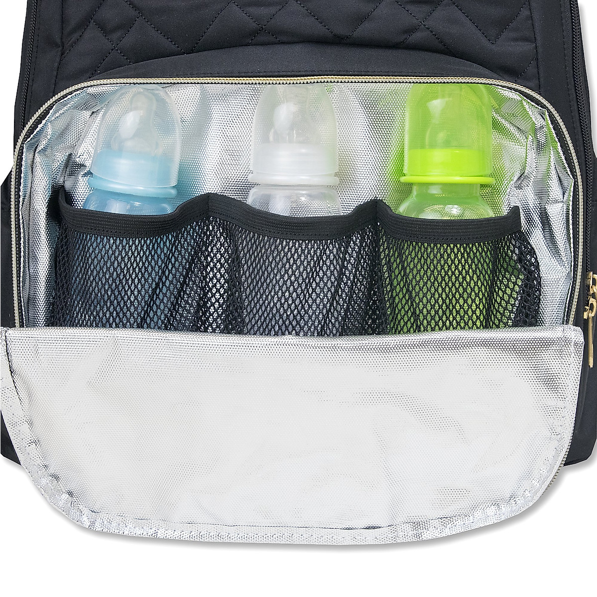 Baby Essentials Fisher-Price Signature Morgan Quilted Backpack Diaper Bag with Changing Pad, Stroller Clips, Laptop Compartment (Black)