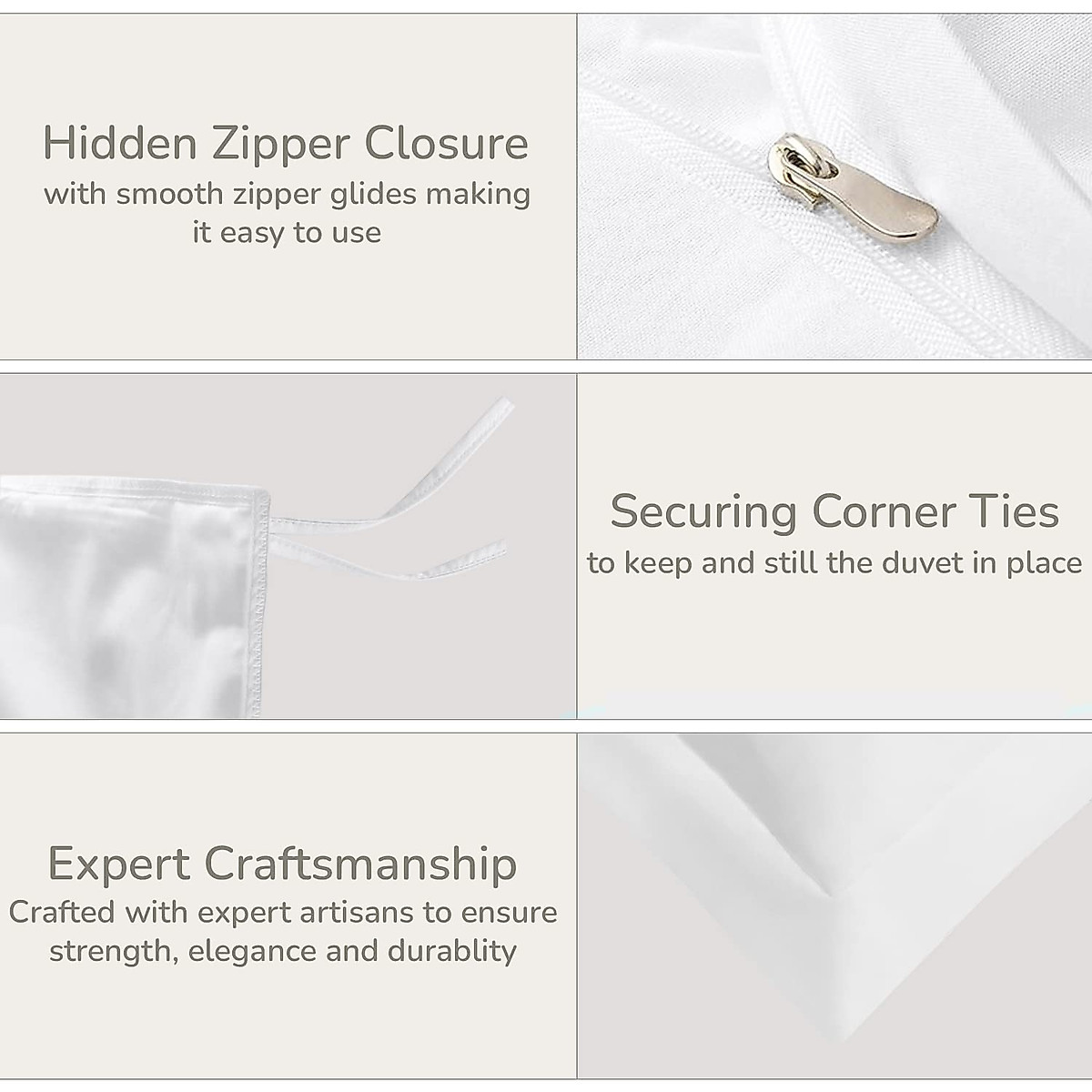 Decfair 100% Egyptian Cotton Duvet Cover Set King Size 600 Thread Count Soft and Smooth Sateen Weave All Seasons Bedding 7 Corner Ties and Zipper - 1 White King Duvet Cover and 2 Pillow Shams