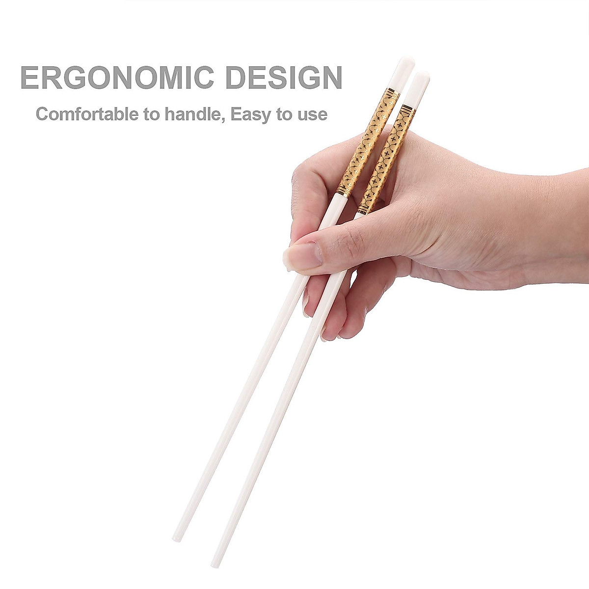 10 Pairs Porcelain Chopsticks Reusable, Yarloo Ceramic Chopsticks for Japanese Chinese Korean Cooking Foods Sushi, Easy to Clean and Quick Dry, Large Gift Package, Dishwasher Safe (Royal Gold)
