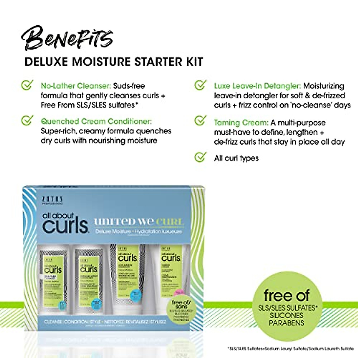 All About Curls Deluxe Moisture Starter Kit | 4-Piece Set | Curly Hair Products | Cleanse, Condition, Moisturize, Define | All Curly Hair Types | Vegan & Cruelty Free | Sulfate Free