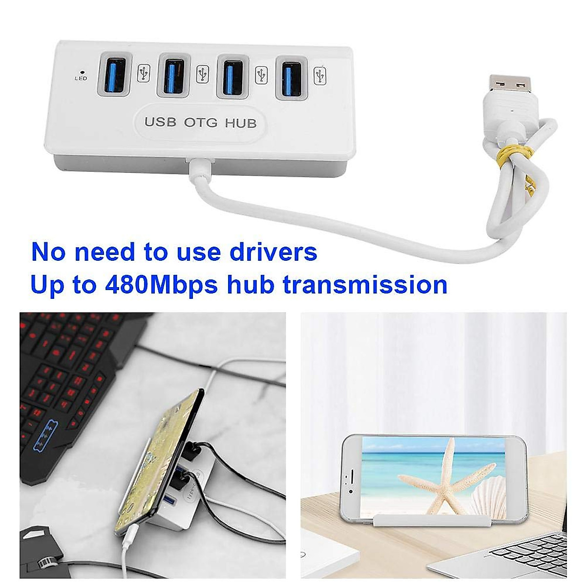 USB Splitter, Docking Station, Stable 480Mbps Practical 4-in-1 Plug and Play for Computer Desktop