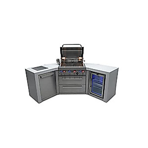 Mont Alpi MAi400-D45FC 32-Inch 4-Burner 78000 BTU 45-Degree Deluxe Stainless Steel Island Outdoor Kitchen Gas Barbecue Island Grill + Compact Refrigerator Wine Cooler + Infrared Side Burner