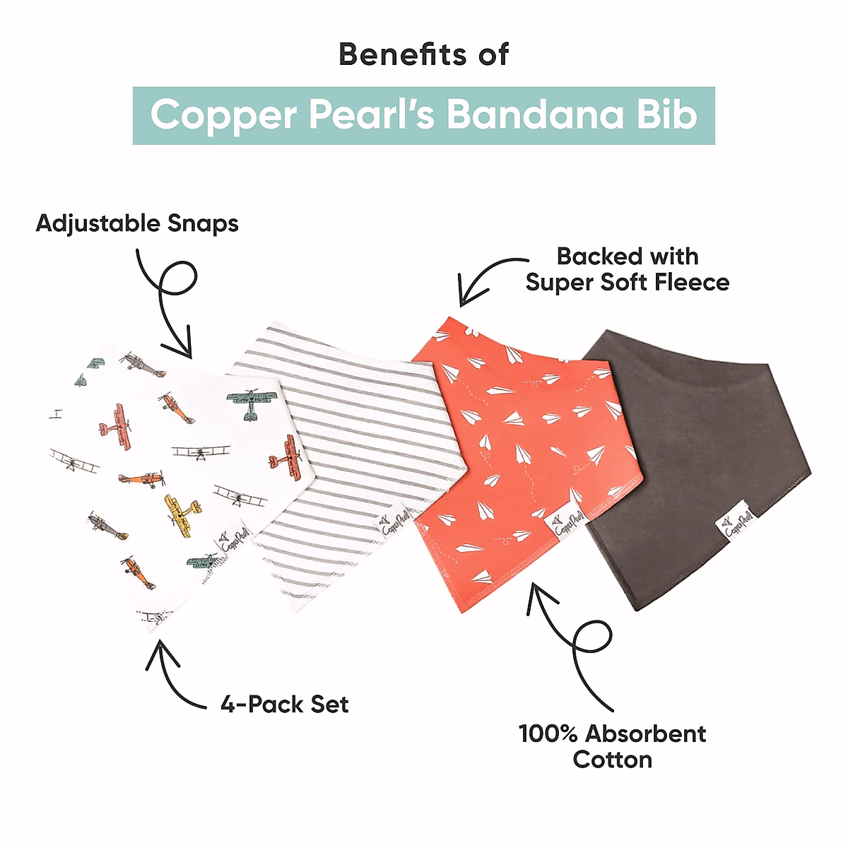 Copper Pearl Baby Bandana Bibs - 4 Pack Soft Cotton Baby Bibs for Drooling and Teething, Absorbent Drool Bibs for Baby Girl and Boy, Adjustable to Fit Newborns to Toddlers, Tons of Styles (Stone)