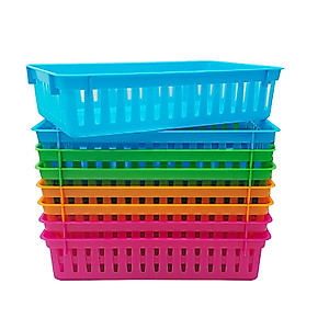 itechpanda 8 Pack Classroom Storage Baskets Bins Colorful Easter Plastic Organizer Basket Small Pencil Holder Tray Mesh Bins for Home School Office Arts Crafts Toy File Paper Desk Shelf Organization