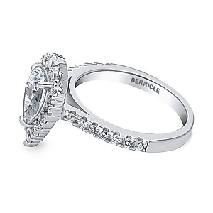 BERRICLE Sterling Silver Halo Wedding Engagement Rings Pear Cut Cubic Zirconia CZ Cocktail Ring for Women, Rhodium Plated Size 6