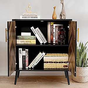 Likein Black Storage Cabinet with 2 Doors, Modern Sideboard Buffet Cabinet with Storage, Black Accent Storage Cabinet with Doors & Adjustable Shelves for Living Room, Office, Bedroom, Entryway