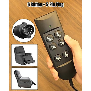 6 Button Power Lift Chair Remote Replacement with 5-Pin Plug Extension Cable, Home Recliner Hand Control Fit for Okin Golden Catnapper Dewert Limoss Power Lift Recliner Chair, (Not Fit for Lazyboy)