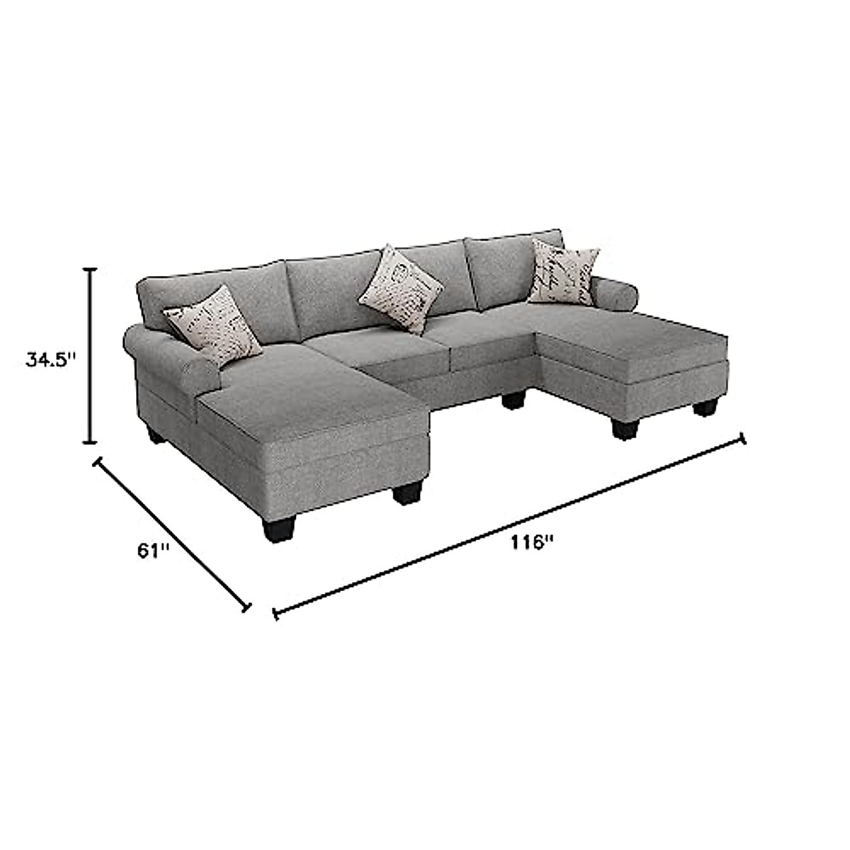 Ucloveria Sofas & Couches, Modern U-Shaped Sectional Sofa with Sleeper Sofa Bed and Double Storage Spaces, 3 Pillows Included, Reversible Chaise for Living Room Furniture Sets, Gray
