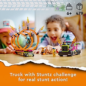 LEGO City Stuntz Stunt Truck & Ring of Fire Challenge 60357 with Flywheel-Powered Motorcycle Toy and Minifigures, Fun Gift for Kids Ages 6 Plus, 2023 Set