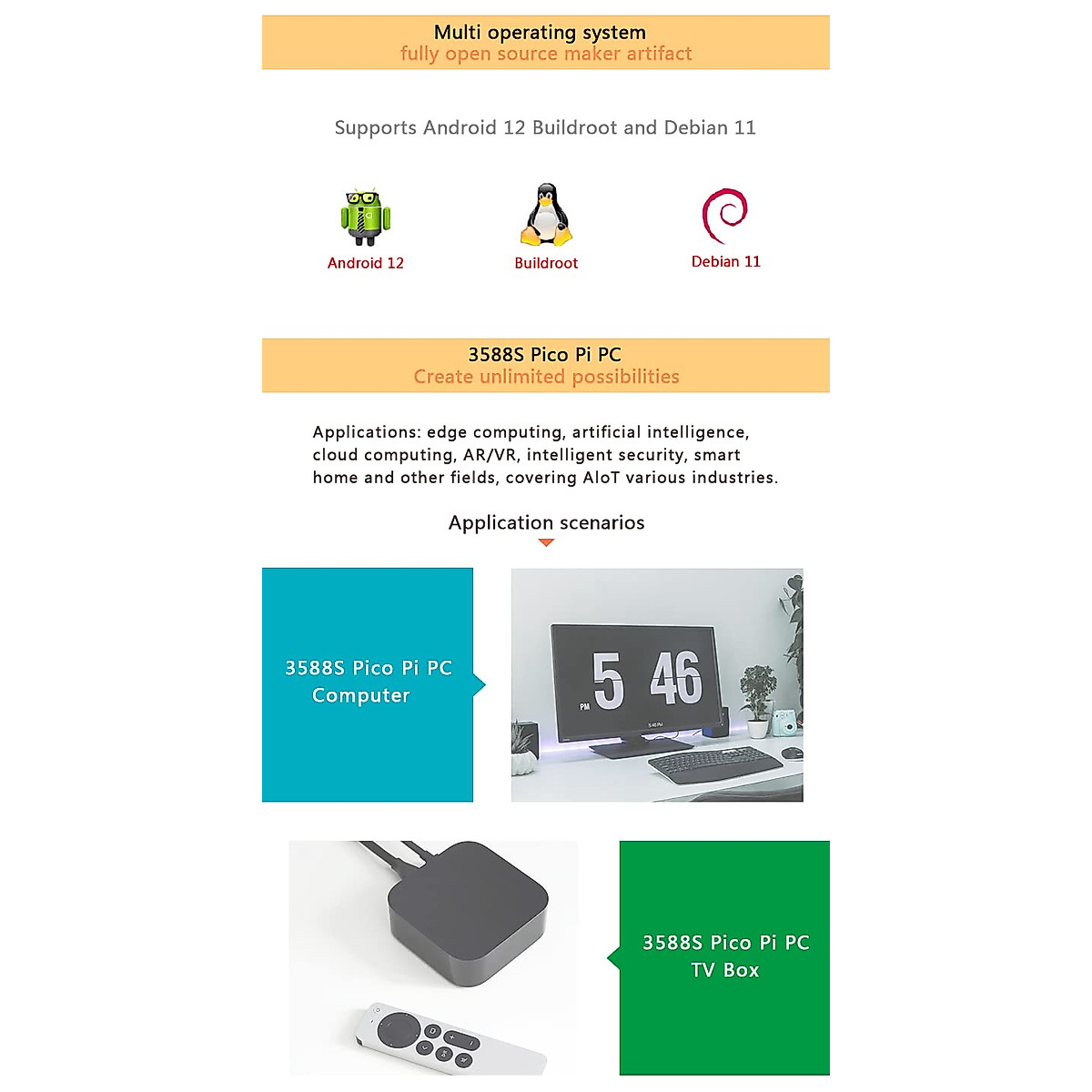 youyeetoo Pico Pi Single Board Computer, RK3588S SBC, 8GB LPDDR4 RAM, Raspberry Pi 4B+ Form Factor,Support Android 12/Linux/Ubuntu/Debian(Not inlucde Emmc)
