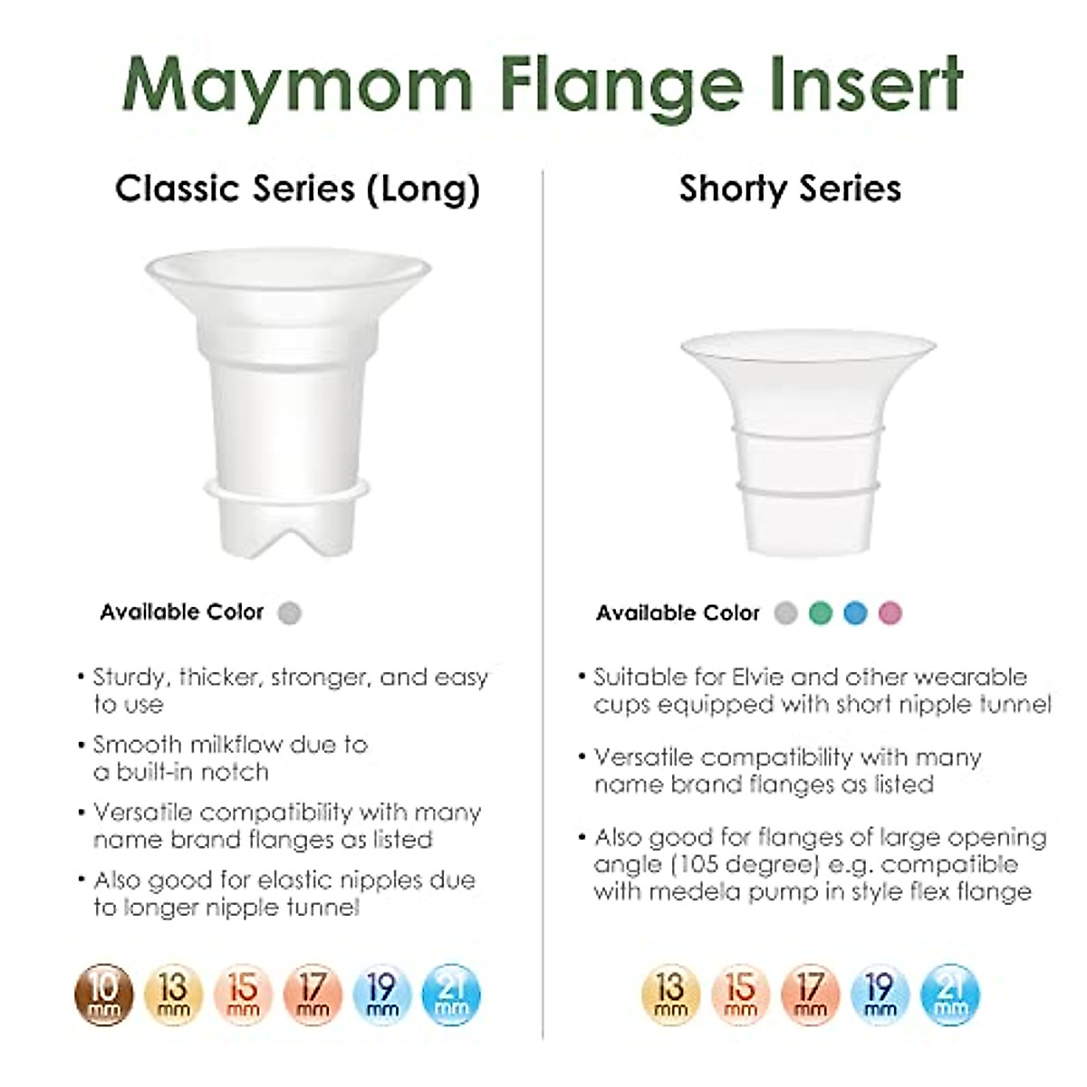 Maymom 15mm Flange Inserts (Long) Compatible with Medela 24mm PersonalFit Shield, Spectra 24mm, Freemie 25mm Cup, Compatible with Momcozy Wearable 24mm Cup (S9, S10, S12), Willow Willow Go Flange