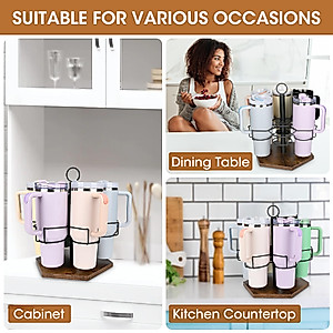 Stanley Cup Holder for Tumbler With Handle, 360° Rotating Stanley Cup Organizer Water Bottle Storage 20/30/40oz Kitchen, Hexagonal Spinning Tumblers Organizer Countertop Cabinet 6 Slots Mugs Turn Rack