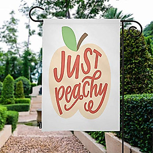 Moslion Peach Garden Flag 12x18 Inch Just Peachy Quote Word Hand Lettering Leaf Fruit Summer Seasonal Garden Flag Outdoor Decorative Double-Sided Cotton Linen