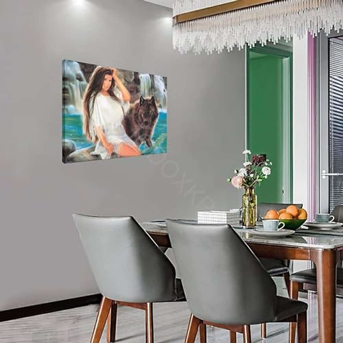 Native American Girl And Wolf Art Poster by Famous Artist Maija Junno (4) Canvas Poster Bedroom Decor Office Room Decor Gift Frame-style 20x16inch(50x40cm)