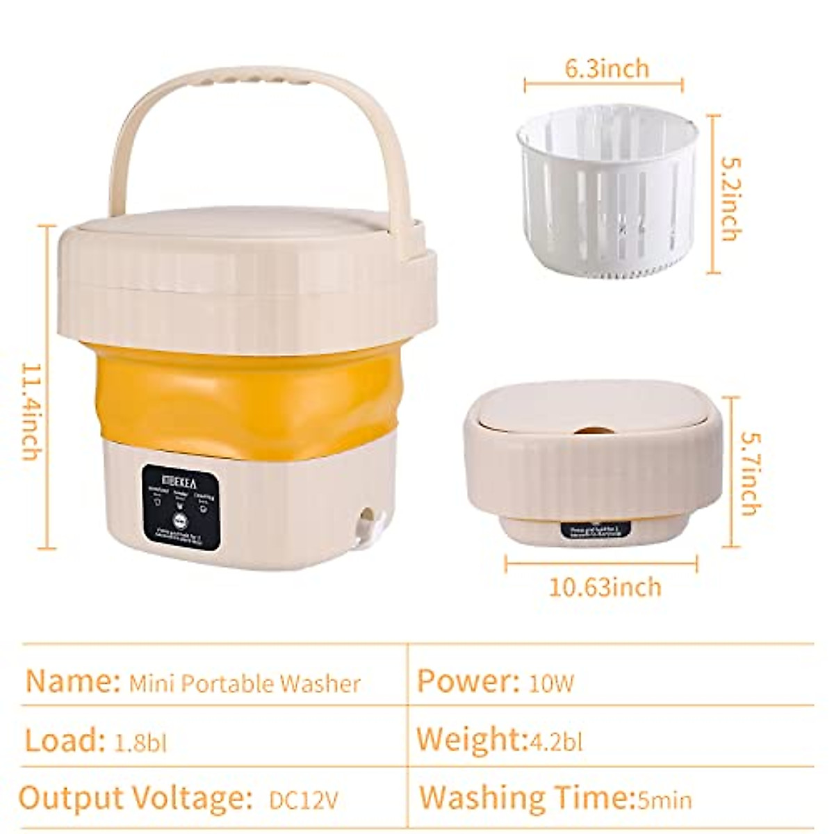 Portable Washing Machine - 6L Foldable Mini Small Portable Washer Washing Machine with Drain Basket for Apartment, Laundry, Camping, RV, Travel, Underwear, Personal, Baby - (110V-200V) - Yellow