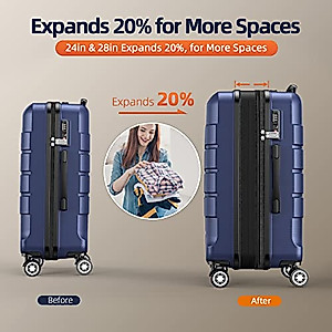 SHOWKOO Luggage Sets Expandable PC+ABS Durable Suitcase Double Wheels TSA Lock 3pcs Blue