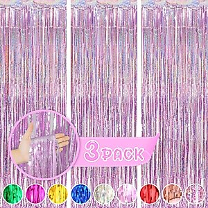 Pink Curtains for Pink Party Decorations, 3 Pack 3.3ft x 8.3ft Pink Streamers for Birthday Girl Princess Bachelorette Euphoria Theme Party Decorations, Pink Backdrop Photo Booth Props Party Supplies