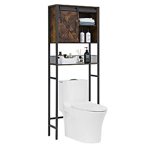 coucheta Over The Toilet Storage Cabinet, Bathroom Above Toilet Storage Cabinet with Sliding Door, Adjustable Shelves, Large Capacity Bathroom Organizer, Rustic Brown