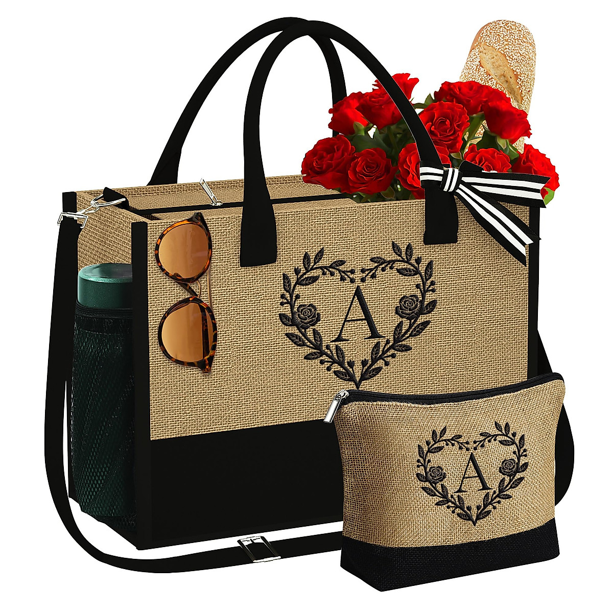 YOOLIFE Gifts for Mom - Mothers Day Gifts for Mom, Mom Gifts, Personalized Birthday Gifts for Mom, Mother In Law Gifts, Mothers Day Gifts from Daughter, Jute Initial Tote Bag Women A