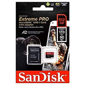 SanDisk 512GB Extreme Pro MicroSD Memory Card with Adapter Works with GoPro Hero 10 Black Action Cam U3 V30 4K A2 Class 10 SDSQXCZ-512G-GN6MA Bundle with 1 Everything But Stromboli Micro Card Reader