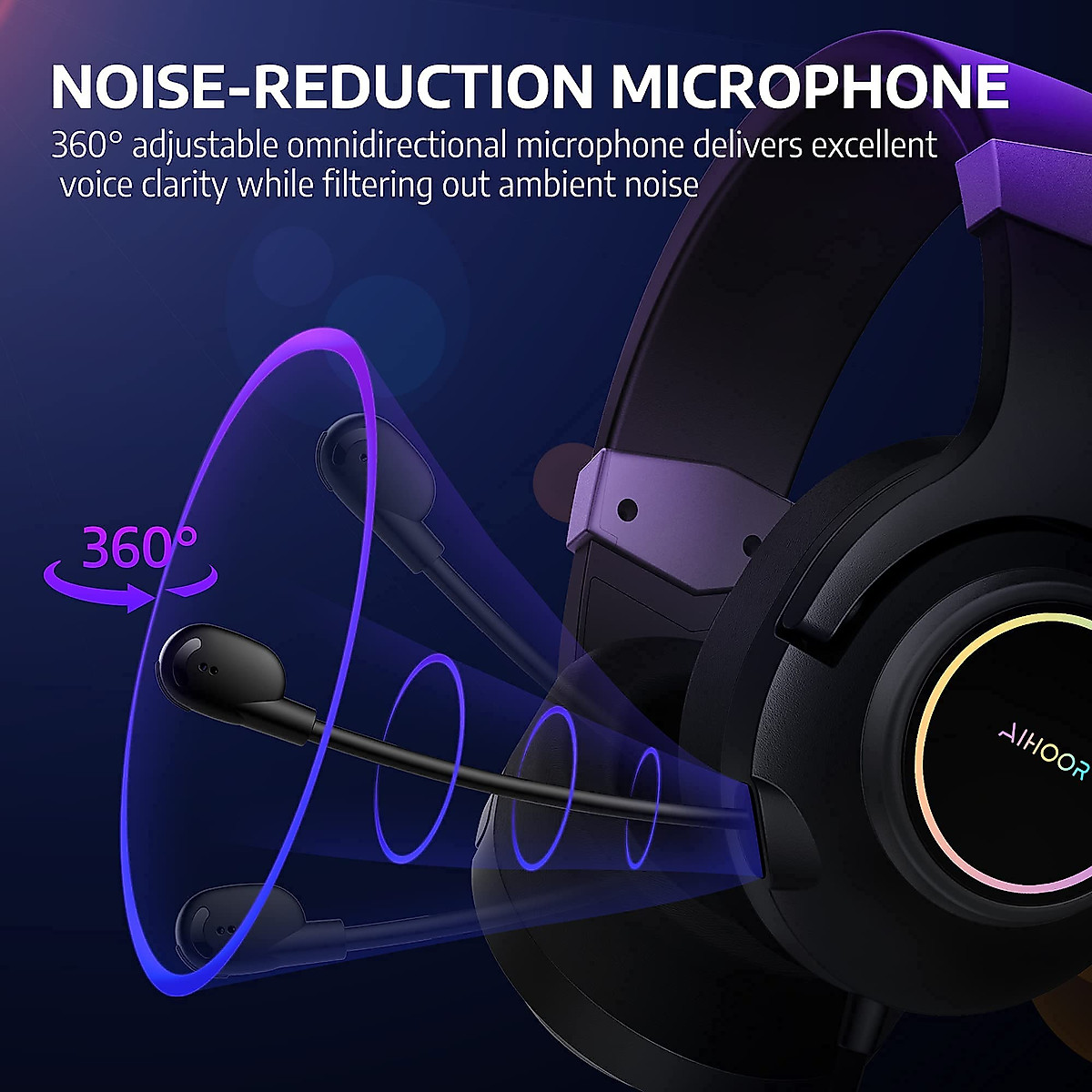 AIHOOR G10 Wired Gaming Headset with Microphone, Over Ear Headphones, Stereo Surround Sound Noise Cancelling Mic, 3.5 mm Audio Jack, Soft Memory Protein Earmuffs for PC/Mac/PS4/PS5/Switch/Xbox one