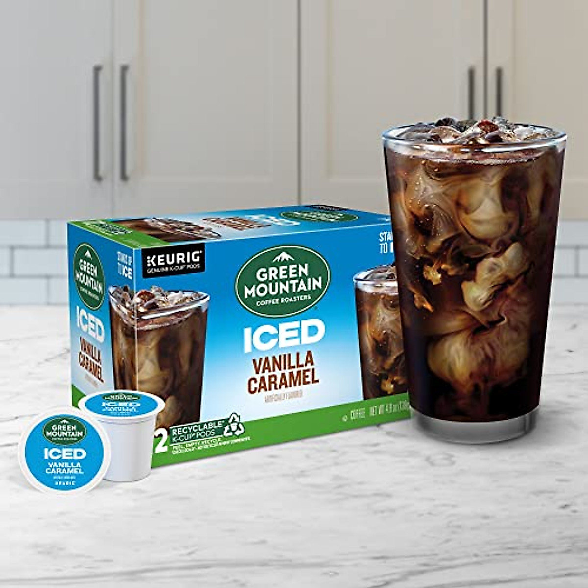 Green Mountain Coffee Roasters ICED Vanilla Caramel, Single Serve Keurig K-Cup Pods, Flavored Iced Coffee, 12 Count(Pack of 6)