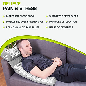 ProsourceFit Acupressure Mat and Pillow Set for Back/Neck Pain Relief and Muscle Relaxation, Grey