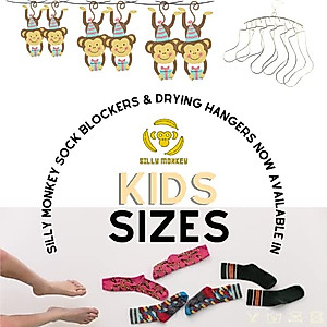 SILLY MONKEY Junior Kids Size Sock Blockers and Laundry Drying Hanger Rack Stainless Steel, Complete with 3 Pairs of Small Medium Large Sock Blockers for Fast Drying and Displaying Hand Knitted Socks