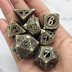 DND Dice Set Dungeons and Dragons Dice Gifts RPG D&D Metal Polyhedral Dice Set Games Role Playing MTG Shadowrun Pathfinder Dice D4 D6 D8 D10 D12 D20 Dice, Ancient Bronze