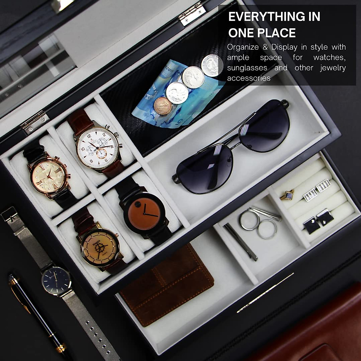 Decorebay Sawyer Valet Station, Watch Case and Jewelry Box Organizer