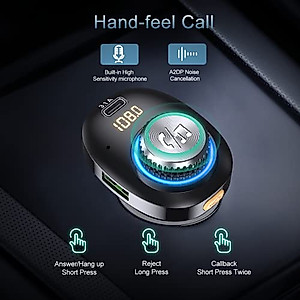 Bluetooth FM Transmitter for Car, Bluetooth 5.0 Car Adapter, Handsfree Call Car Charger with Fast Charge, 7 LED RGB Colors, Dual USB Port Charger, Wireless Radio Receiver Supports TF Card/U-Disk