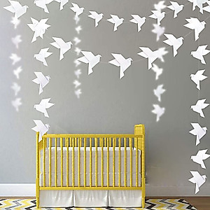 150PCS 10Strings White Origami Paper Doves Garlands for Wedding Party Decorations Bday Bridal Shower Origami Love Birds Banner for Engagement/Valentine's Day/Birthday Party Peace Dove Decor
