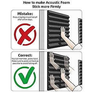 LEIYER Upgrade 12 pack Sound Proof Foam Panels With Self-Adhesive, 1" X 12" X 12" Acoustic Panels Quick-Recovery, Acoustic Foam Wedges High Density (12pcs, Black)