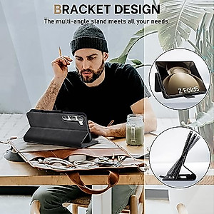 Compatible with Samsung Z Fold 5 Case 360 Full Protective Cover Z Fold 5 Wallet Case Hybrid PC All-Inclusive Shockproof Case Galaxy Z Fold 5 Phone Case Kickstand 5G/7.6'' (Black)