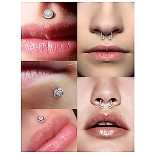 Vsnnsns 16G Lip Rings Stainless Steel Opal Horseshoe Labret Monroe Lip Rings Nail Cartilage Tragus Helix Earrings Studs Septum Ring Medusa Piercing Jewelry Retainer For Women Men Silver 8mm 26PCS