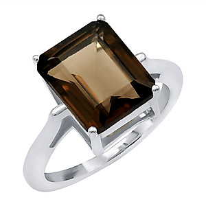 TISHAVI 3.50 Cts Smoky Ring For Women Sterling Silver, Octagon Ring For Women Sterling Silver, Sterling Silver Ring Size 6