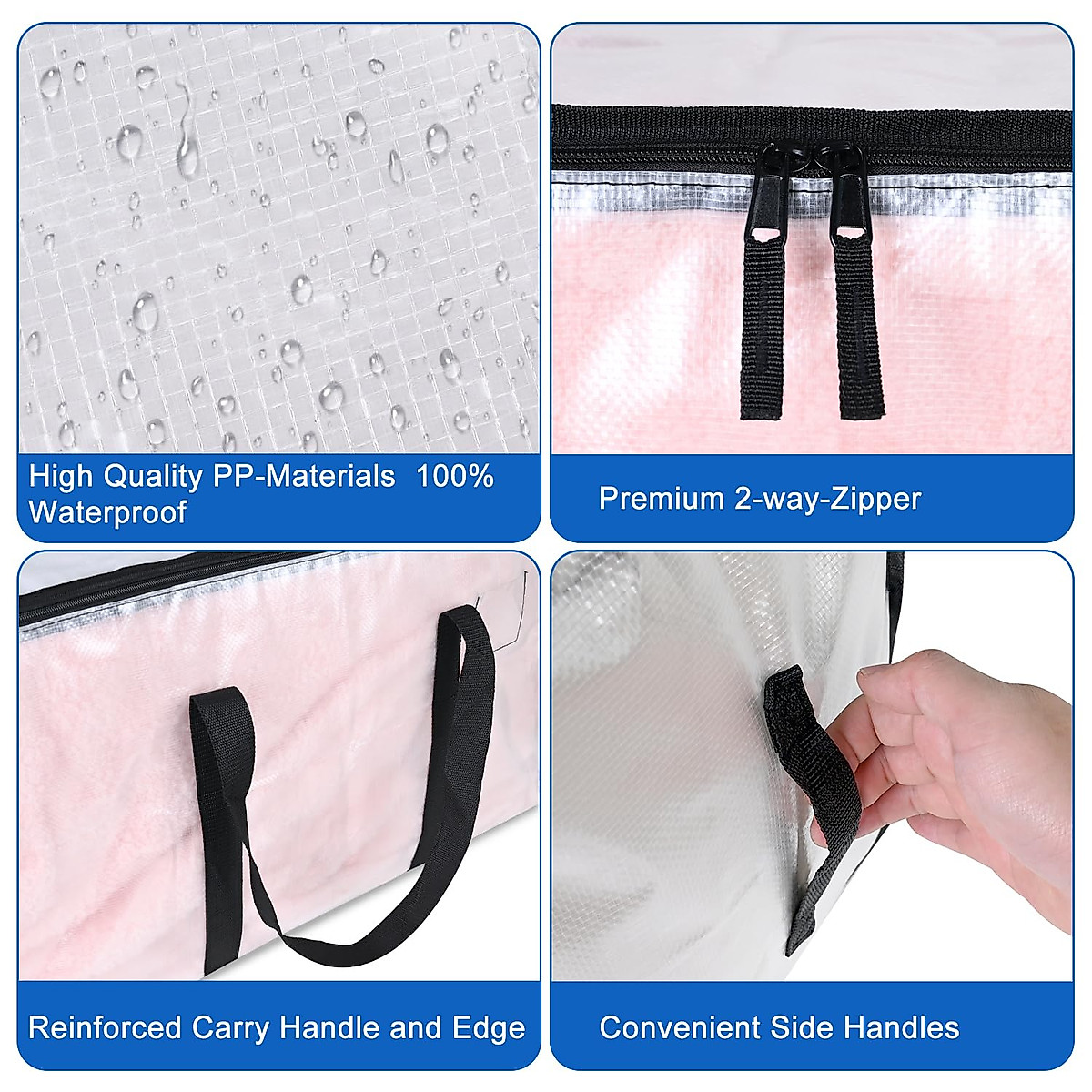 Rihim Clear Moving Bags 90L - 8 Pack Large Heavy Duty Storage Bags with Zipper, PP Plastic, Waterproof - Moving Totes with Lids, Packing and Storage Clothes, Pillow etc