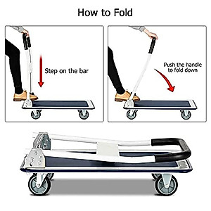 Generic Flatbed cart Folding Platform Cart Folding Trolley with Swivel and Fixed Wheels Steel Moving Push Hand Truck for Warehouse Factory 330lbs Max Load Han