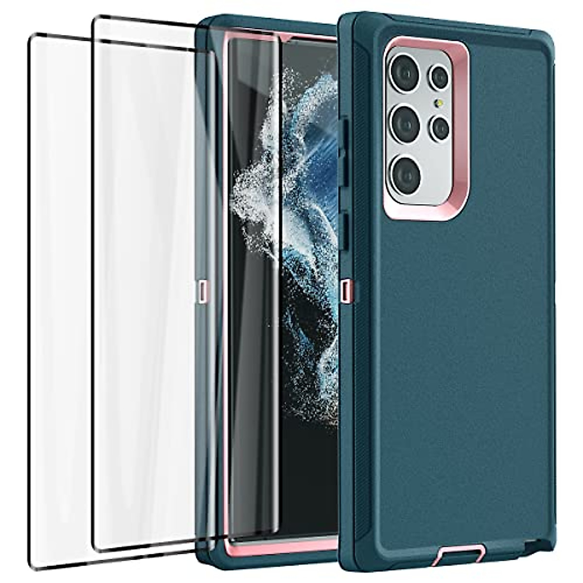 AICase Bundle for Galaxy S22 Ultra Case with Screen Protector (Bundle of Dark Blue Case+Black Case)