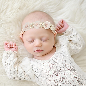 WNYUJOY Baby Girl Flower Headbands Set, 3pcs Elastic Nylon Floral Hair Band, Bows Wrap for Infant Newborn Toddler